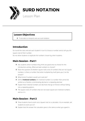 Surd Notation Complete Lesson Teaching Resources