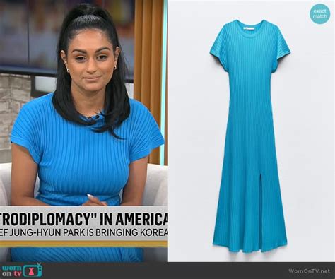 Wornontv Shanelle Kauls Blue Ribbed Midi Dress On Cbs Mornings