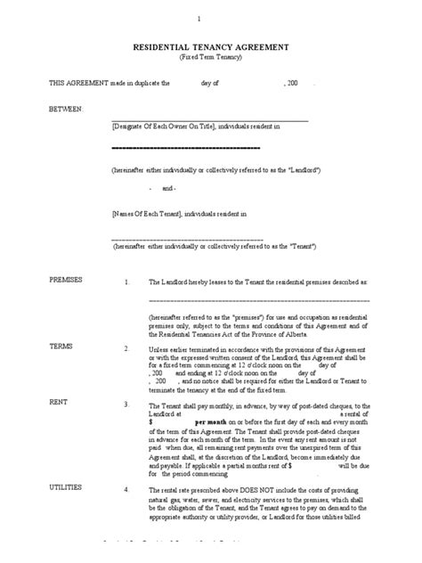 Alberta Residential Tenancy Agreement Form Pdf Leasehold Estate Lease