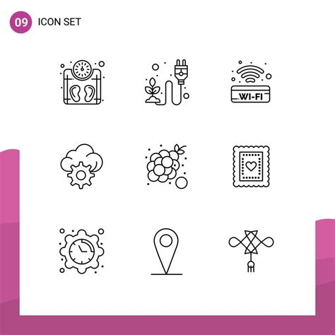 User Interface Pack Of 9 Basic Outlines Of Food Technology Plant Gear Wifi Editable Vector