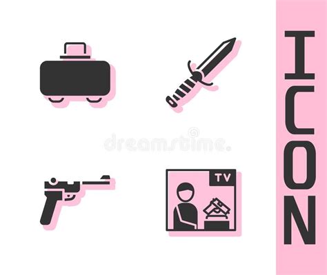 Set Advertising Weapon Weapon Case Mauser Gun And Military Knife Icon