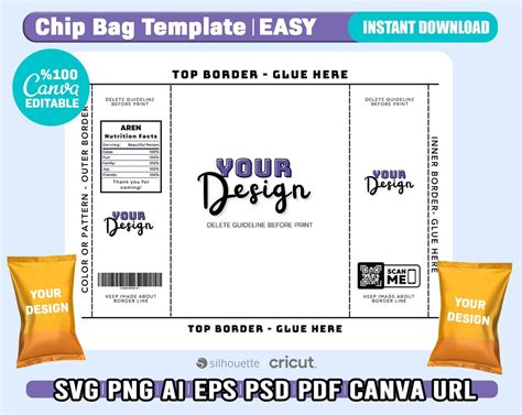 Easy Chip Bag Template Canva Editable Blank Chip Bag Party Chip Bag