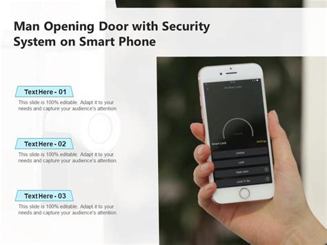 Man Opening Door With Security System On Smart Phone Ppt Powerpoint Present
