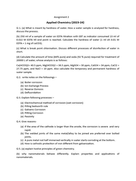 Assignment 2 Applied Chemistry 2023 24 Pdf Science And Mathematics