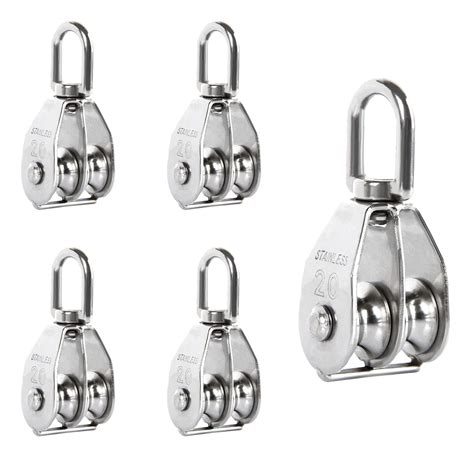 Buy 5 Pack Lifting Double Pulley Block Hanging Wire Pulley Roller 304
