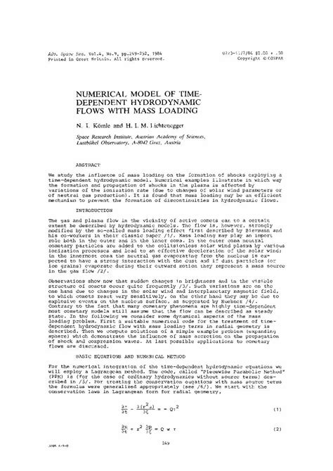 pdf numerical model of time dependent hydrodynamic flows with mass