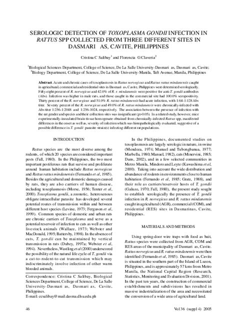 Pdf Serologic Detection Of Toxoplasma Gondii Infection In Rattus Spp Collected From Three