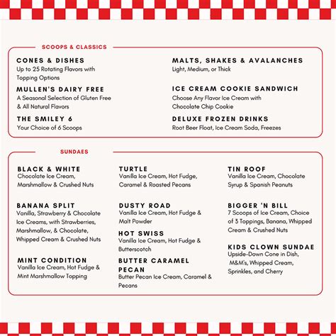 Delafield Menu Mullens Dairy Bar