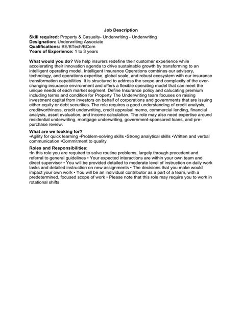 Underwriting New Associate Pdf