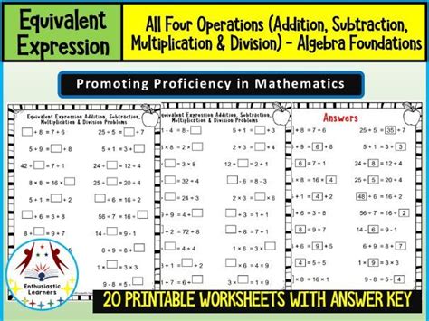 Equivalent Expressions Worksheets All Four Operations Algebra