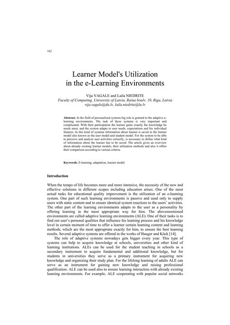 Learner Models Utilization In The E Learning Environments Pdf