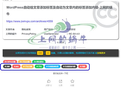 WordPress自动给文章添加标签及自动为文章内的标签添加内链 上网的蜗牛