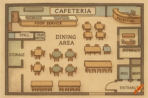 Illustrated Floor Plan Of A Cafeteria With Dining Area Food Service