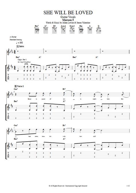 She Will Be Loved Tab By Maroon 5 Guitar Pro Guitar And Vocals