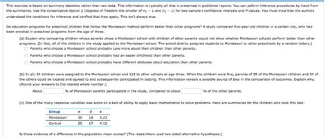 Solved This Exercise Is Based On Summary Statistics Rather