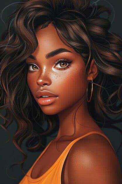 Vibrant Coloful Brown Skin Teenage Girl 17 Years Cartoon Cute 2d
