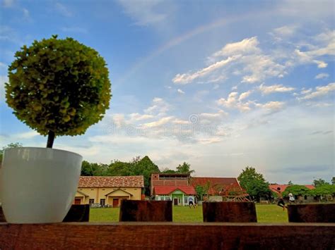 A Thin Rainbow In The Evening Sky Stock Image Image Of Sunlight Field 288925099