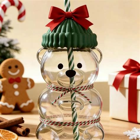 2025 Christmas Bear Glass Cup With Green Beanie Li Tiktok爆款商品分析 Gmv