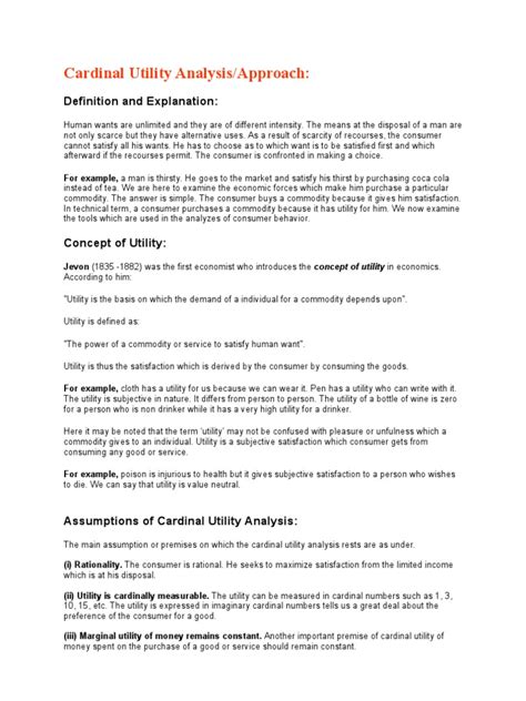 Cardinal Utility Analysis Pdf Utility Economic Surplus