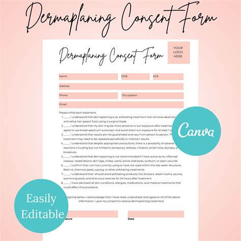 Editable Simple Dermaplaning Consent Form Pdf