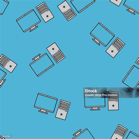 원활한 패턴 모니터와 직사각형 시스템 장치와 현대 강력한 디지털 사무실 컴퓨터의 질감 블루 배경에 고립 된 기술 0명에 대한 스톡 벡터 아트 및 기타 이미지 Istock