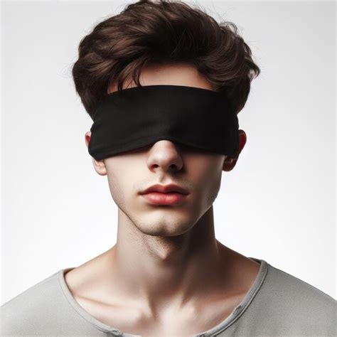 Premium Photo Person Wearing Black Blindfold On A White Background
