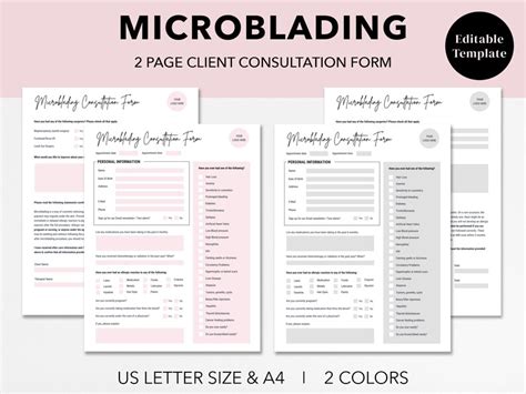 Editable Microblading Consultation Form Brow Tattoo Consent Form Aftercare Client Treatment