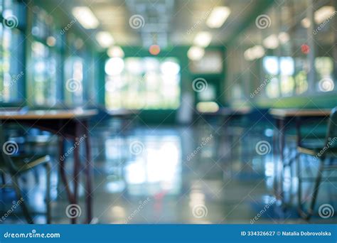 Blurred School Classroom Background Soft Abstract Focus On Desks And Learning Space Stock