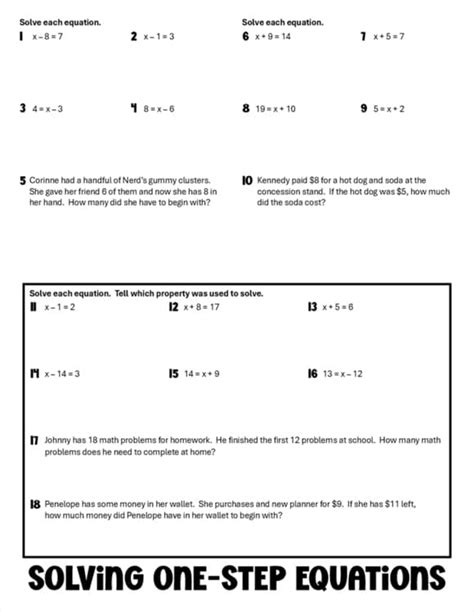 Solving One Step Addition And Subtraction Equations 6th Grade Math