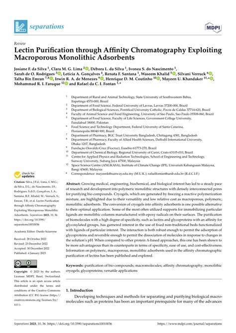 Pdf Lectin Purification Through Affinity Chromatography Exploiting Macroporous Monolithic