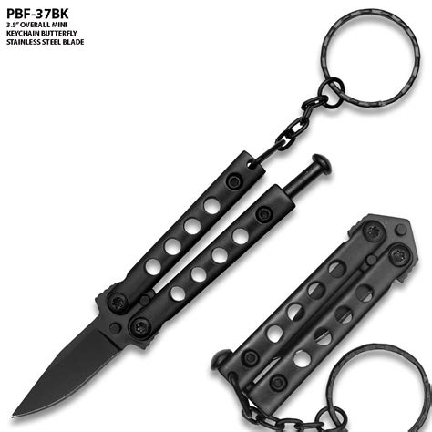 Mini Black Key Chain Butterfly Knife Drop Point Edge Blade Edge Import
