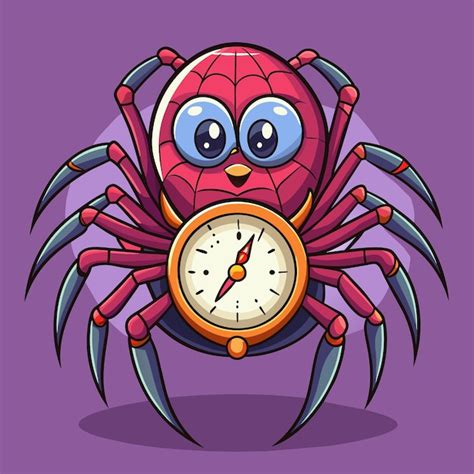 Premium Vector A Cartoon Image Of A Spider Clock With A Clock Face And The Time Is 12 00