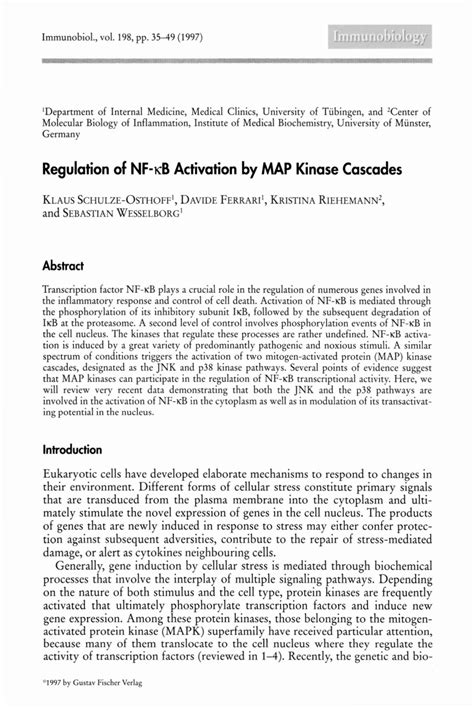 Pdf Regulation Of Nf Kb Activation By Map Kinase Cascade