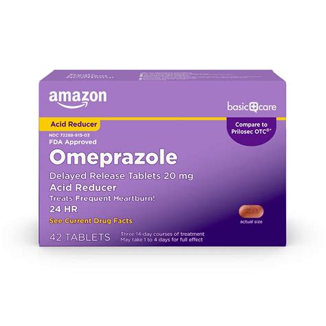 Amazon Basic Care Omeprazole 20mg Tablets 42 Count Acid Reducer For