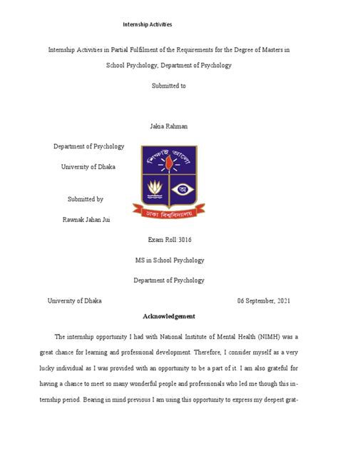 Internship Report Nimh And Hall Pdf Psychotherapy Group Psychotherapy