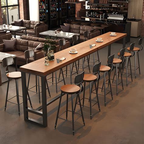 Modern Rectangle Pine Solid Wood Top Footrest Bar Table With Black