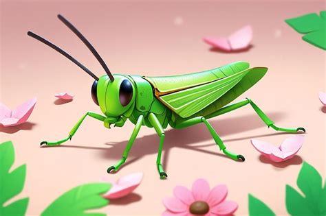 3d Spring Illustration Grasshopper Premium Ai Generated Image