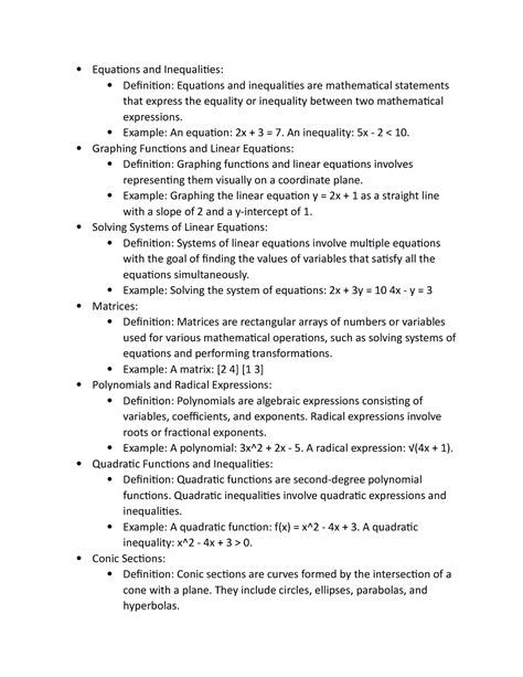 Algebra 2 Study Guide Explains In Detail Many Concepts Needed To