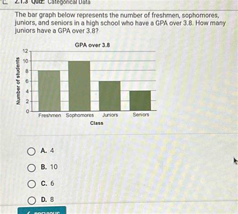 Solved 2 1 3 Quiz Categorical Data The Bar Graph Below Represents The Number Of Freshmen