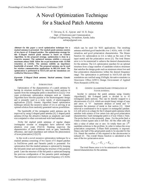 Pdf A Novel Optimization Technique For A Stacked Patch Antenna