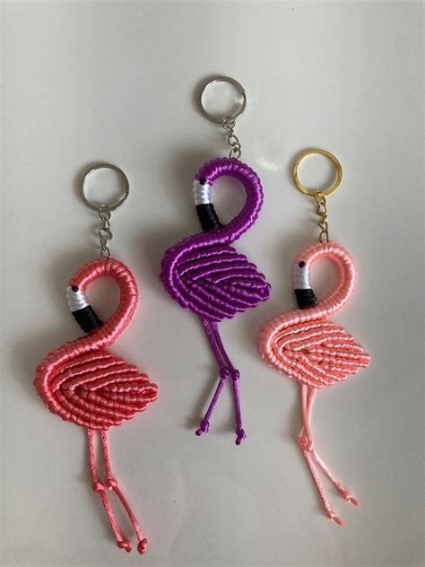 Macrame Flamingo Keychain Pink Keychain Macrame Keychain Etsy Macrame Patterns Tutorials