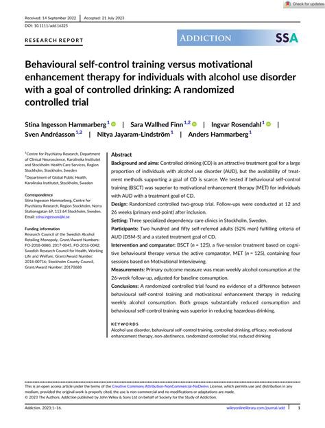 Pdf Behavioural Self‐control Training Versus Motivational Enhancement Therapy For Individuals