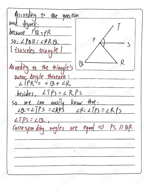 Solved In The Figure PQ PR If PS Bisects RPT Then Prove That PSparallel QR Math