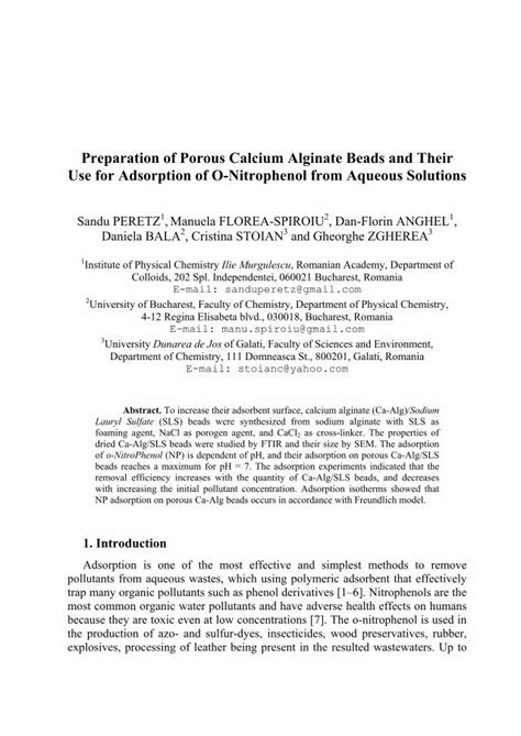 Pdf Preparation Of Porous Calcium Alginate Beads And Their Use