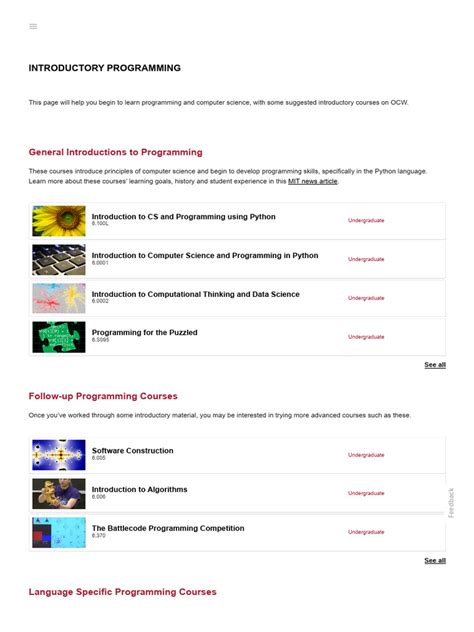 Mit Free Introductory Programming Courses Pdf Computer Programming