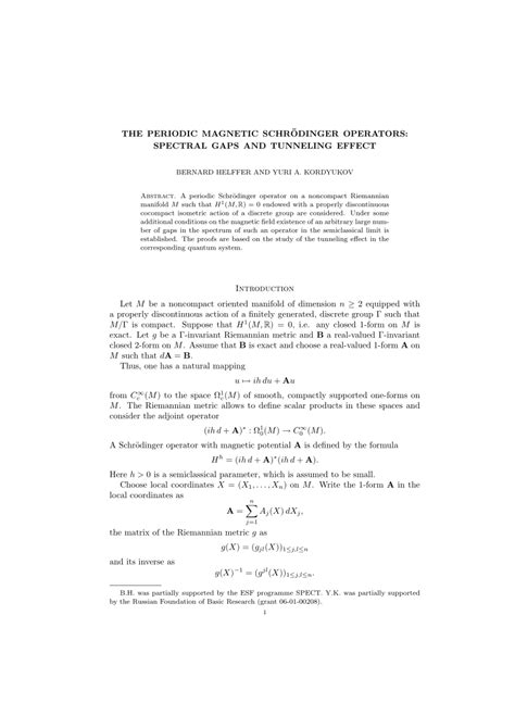 Pdf Periodic Magnetic Schrodinger Operators Spectral Gaps And Tunneling Effect