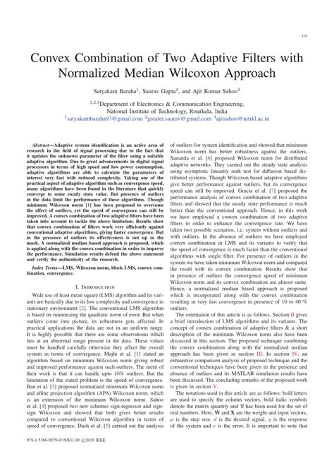 Pdf Convex Combination Of Two Adaptive Filters With Normalized Median