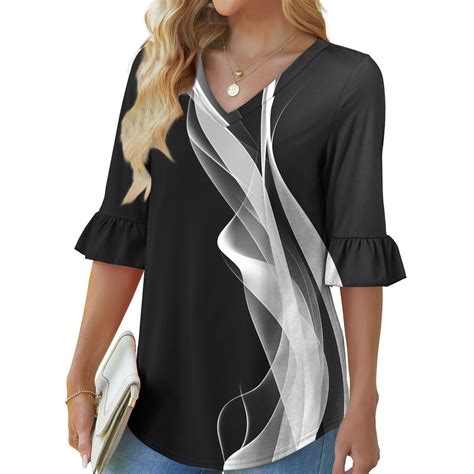 Blmnix Geometric Workout Tops For Women Athleisure Flounce Tunic