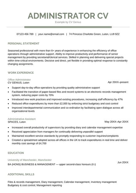 Office Manager Cv Example And Free Uk Template