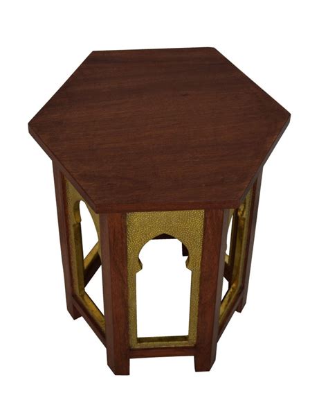 Set Of Two Mehrab Tables In Brass Clad Over Wood Handcrafted In India